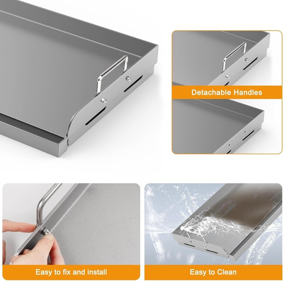 Premium 25"x16" Cooking Griddle with Grease Trough for Grills & Stoves ...