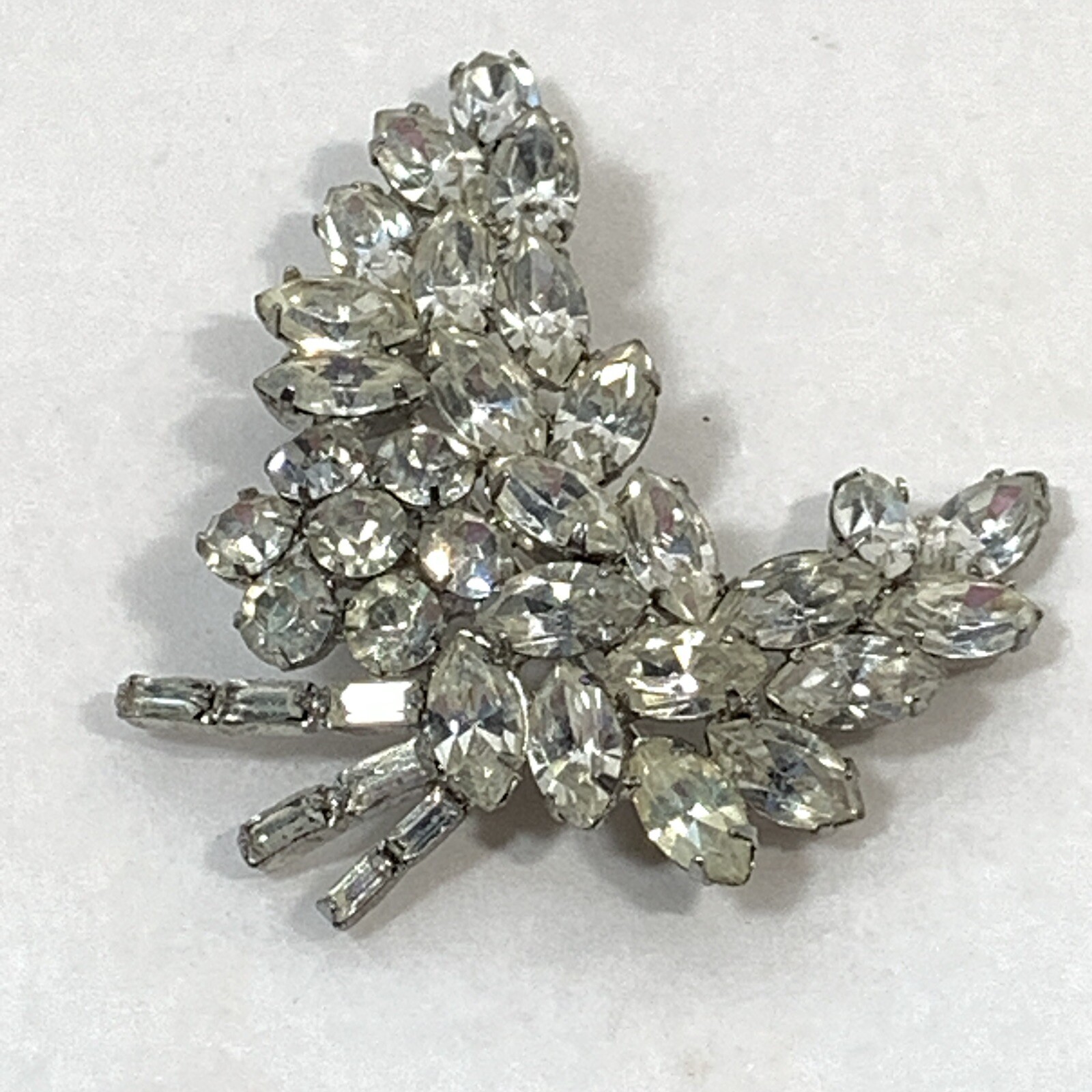 Vintage Clear Rhinestone Flower Spray Pin Brooch Nave… - Gem