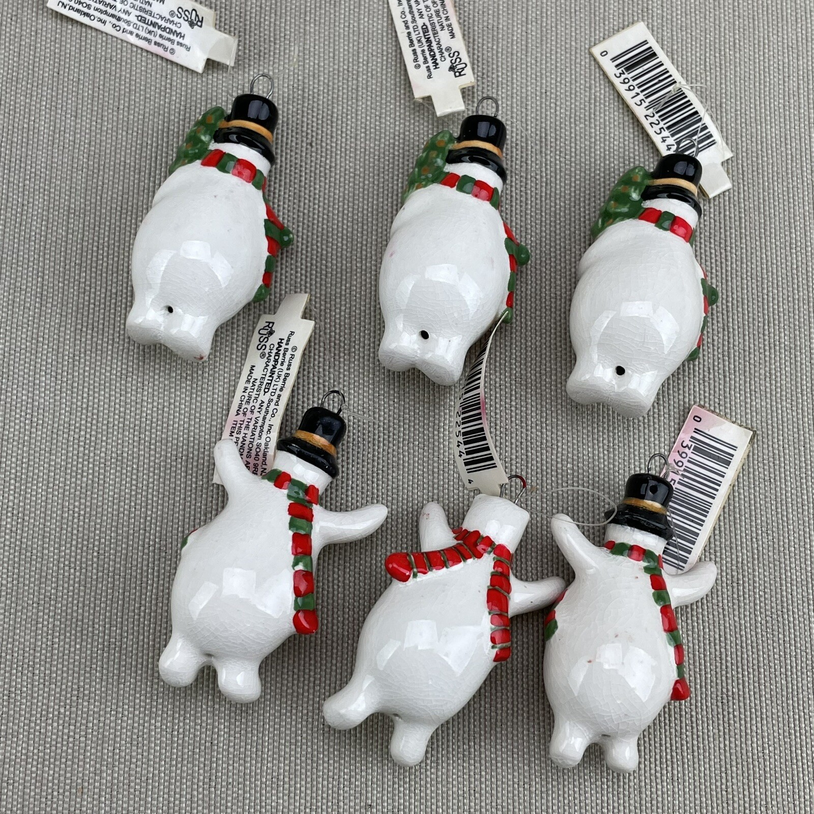 6 Russ Berrie Miniature Ceramic Snowmen & Polar Bear Christmas ...