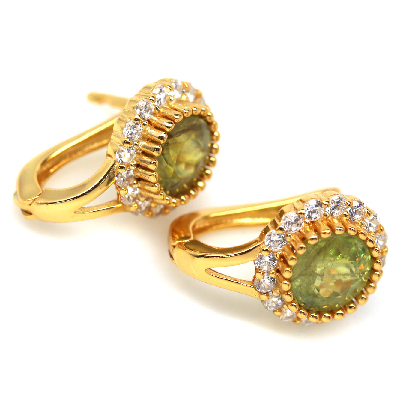 925 Sterling Silver 7 mm. Green Sphene & White Zircon Earrings | eBay