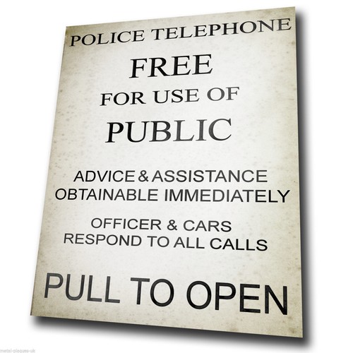 POLICE PHONE BOX SIGN Vintage METAL Wall Sign Door Plaque poster DR WHO ...
