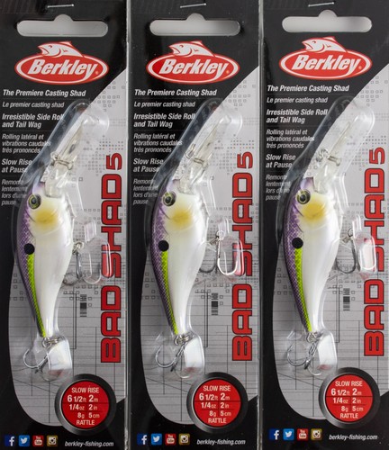 (LOT OF 3) BERKLEY BAD SHAD 5 (1/4OZ) BHBBS5-PPG PURPLE GLIMMER 1431213 ...