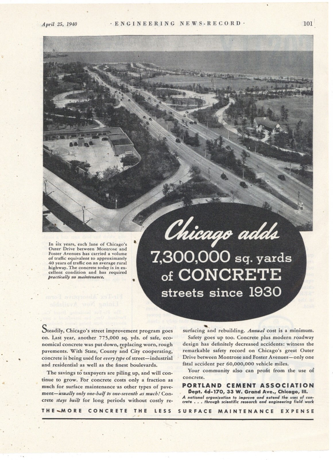1940 Portland Cement Ad: Chicago Outer Drive Between Montrose & Foster ...