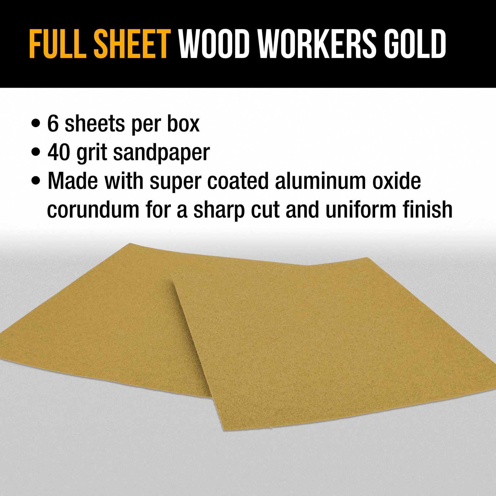 40 Grit - Full Size 9" x 11" Sheet Plain Backing Sandpaper - 6 Sanding ...