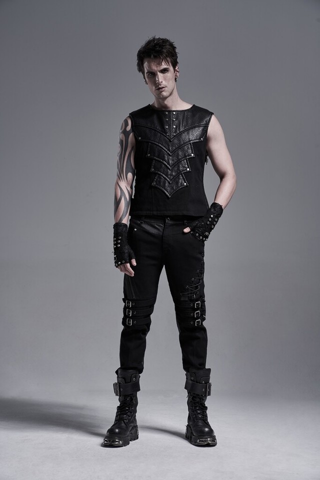 PUNK RAVE Rock Black Warrior Leather Stitching Personality Chest ...