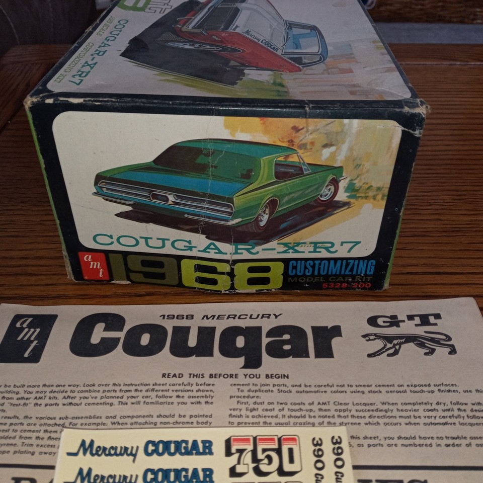 VINTAGE AMT 1968 MERCURY COUGAR XR7 MODEL BOX-INSTRUCTIONS/DECALS ONLY ...