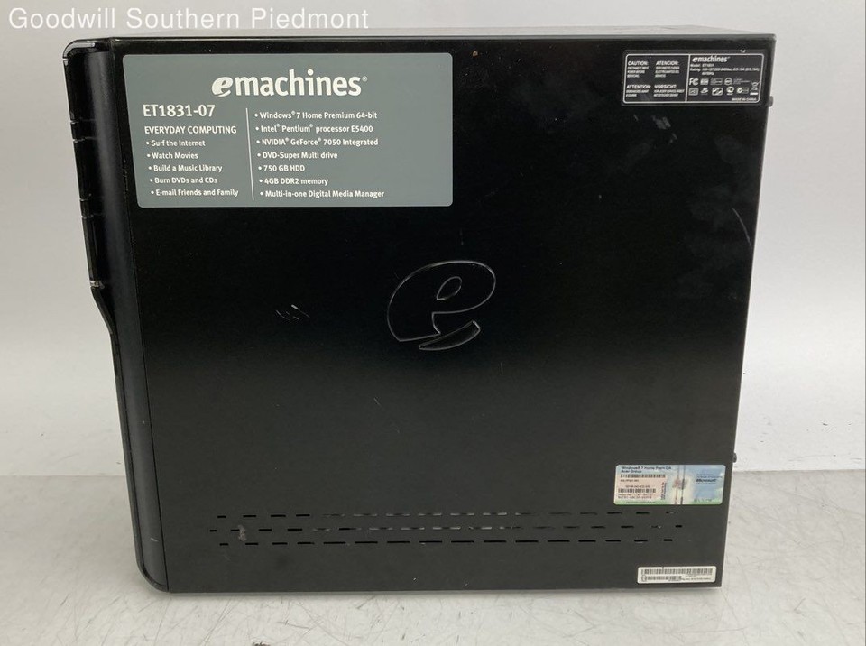 Emachines ET1831-07 Intel Pentium E5400 2.7 GHz 2GB RAM No HDD Desktop ...