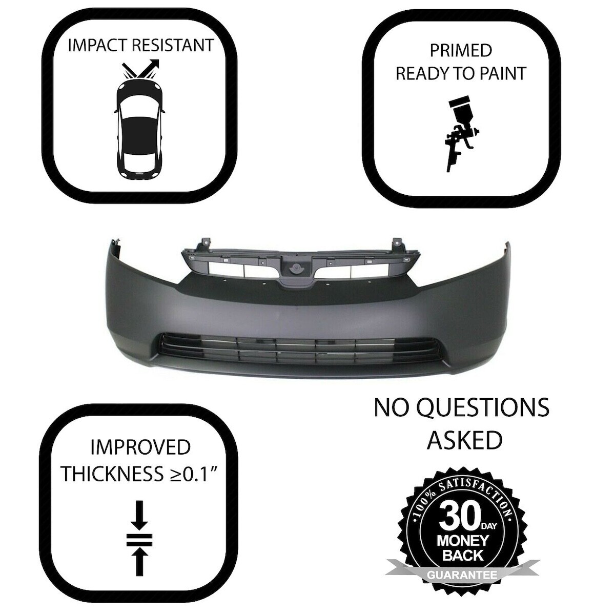 Front Bumper Cover For 2007-2008 Honda Civic 04711SNXA90ZZ HO1000259-LF ...