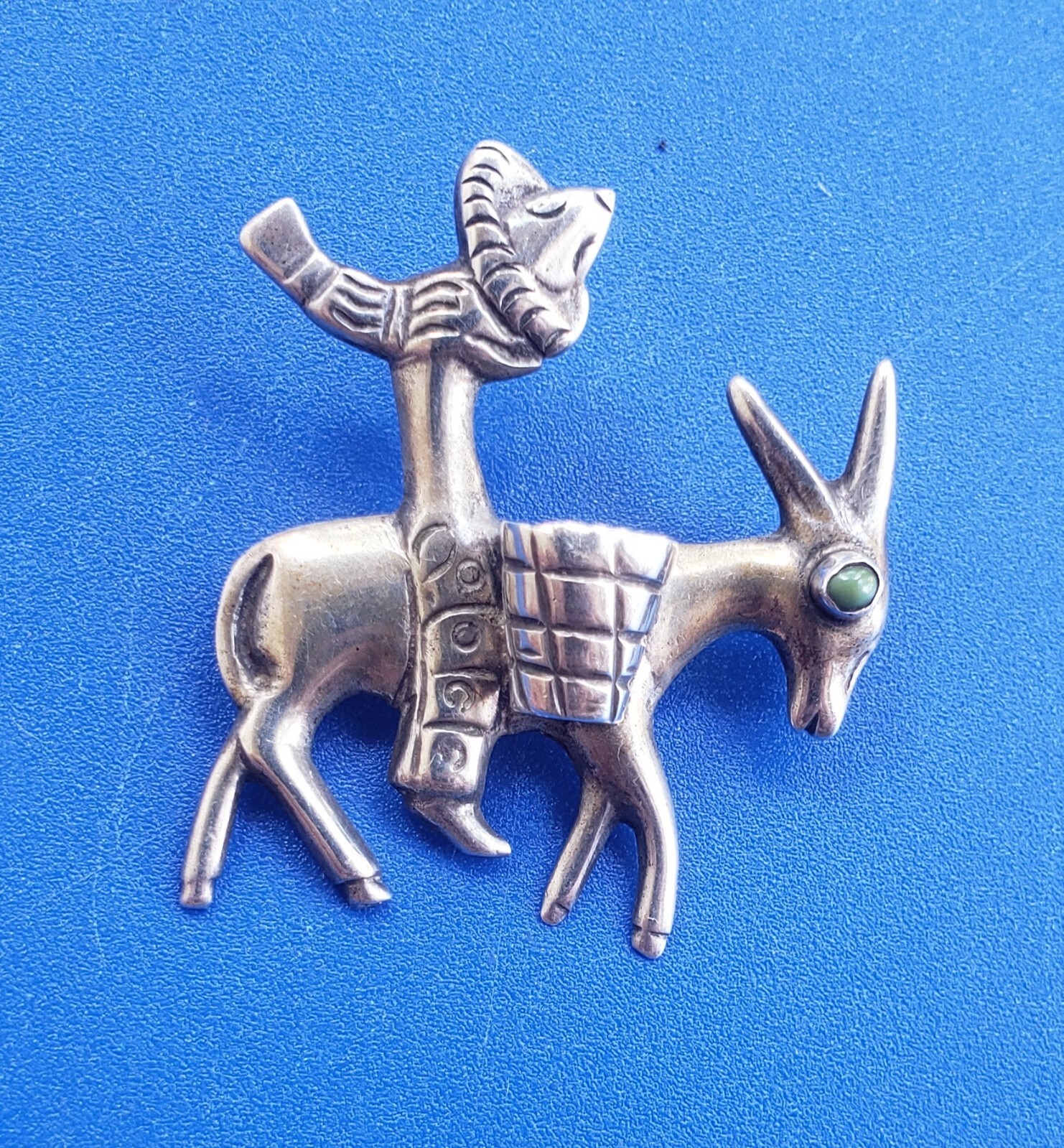 Vintage Sterling Silver Cowboy Donkey Brooch Pin with… - Gem