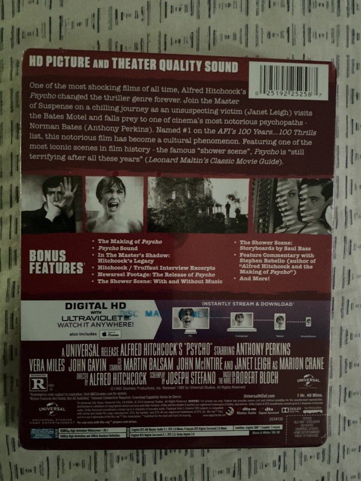 Free Shipping! BRAND NEW - Blu Ray / Digital - Psycho Steelbook Alfred Hitchcock | eBay