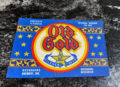 IRTP OLD GOLD 5 STAR BEER 12 OZ BOTTLE LABEL REEDSBURG BREWING CO ...