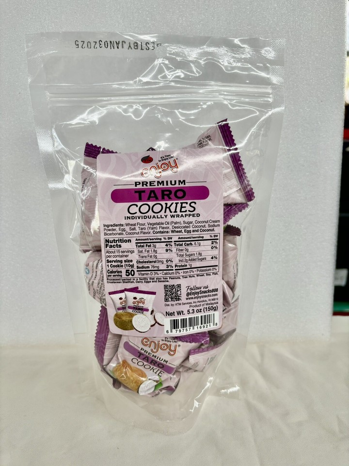 Enjoy Premium Taro Cookies Individually Wrapped 5.3oz Resealable Bag | eBay
