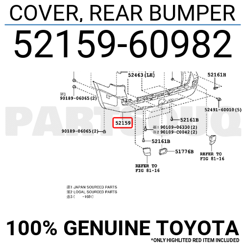 5215960982 Genuine Toyota COVER, REAR BUMPER 52159-60982 | eBay