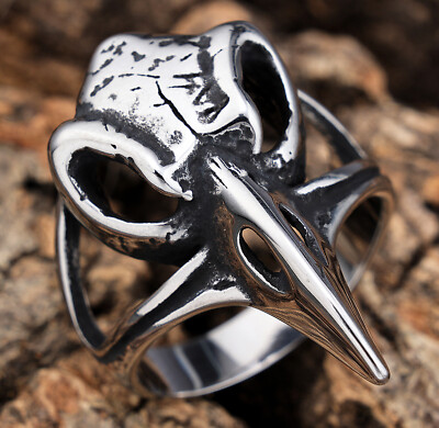 Crow Head Rings Vintage Viking Ring for Teens Gothic Punk Biker Unique ...
