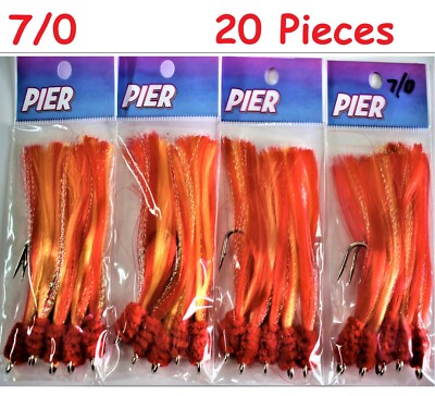 20 Pieces 7/0 Red/Yellow Shrimp Fly Tied Hook Rockfish codfish ...