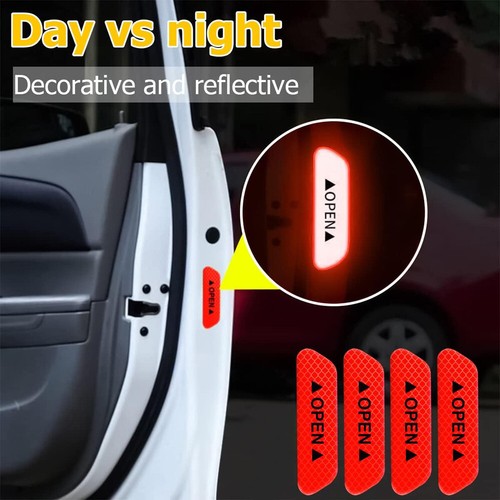 4pcs Red Car Auto Door Open Sticker Reflective Tape Safety Warning ...