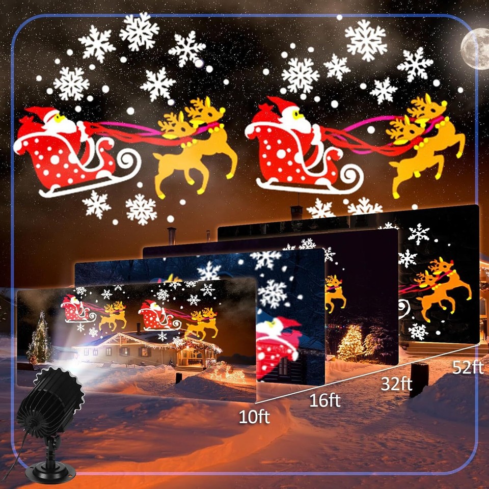 Christmas Projector Lights Outdoor LED Projector on Dynamic Sleigh ...