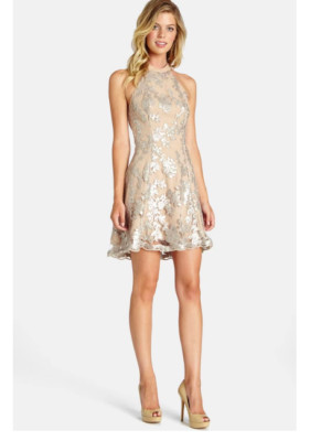 Dress the Population Abbie Halter MiniDress Nude/Beige Size XS | eBay