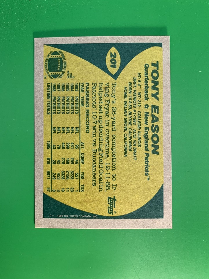 1989 Topps Tony Eason #201 New England Patriots | eBay