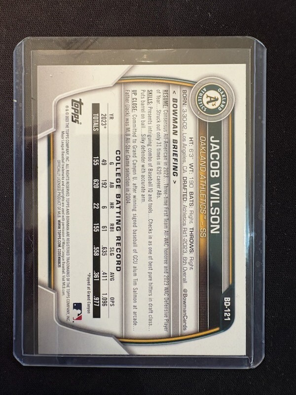 Jacob Wilson 2023 Bowman Draft Rookie Baseball Card ROY | eBay