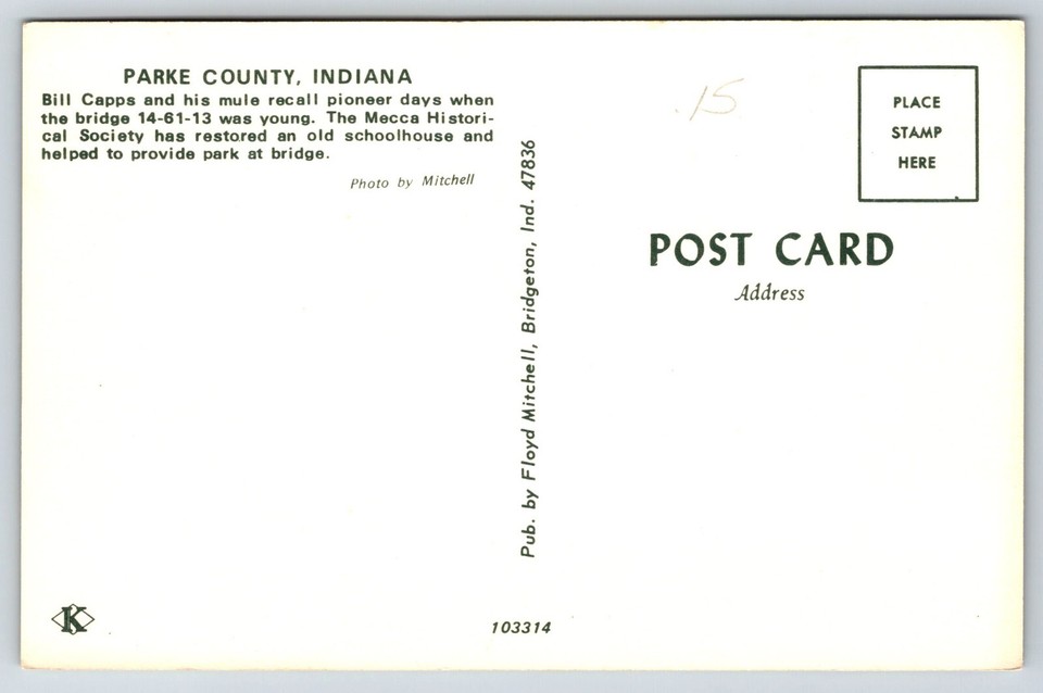 Park County Indiana Mule Wagon Covered Bridge Bill Capps Postcard | eBay