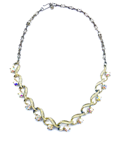 Women’s vintage Gold Tone & Chaton Cut Aurora Borealis Rhinestone ...