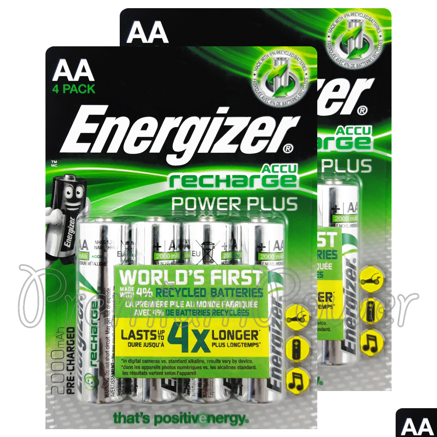 8 x Energizer AA Power Plus 2000 mAh Rechargeable batteries 1.2V NiMh ...