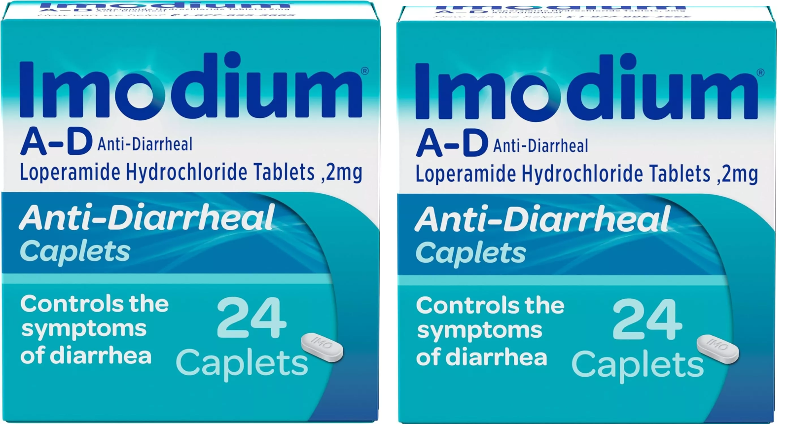 2 x Imodium A-D Diarrhea Relief Caplets with Loperamide 24 Ct. ea 48 ...