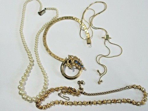 NECKLACE AND BRACELET LOT VINTAGE FAUX PEARL RHINESTONE BOLO STYLE MID ...