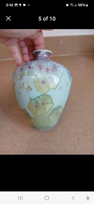 Jon Price Pottery Crystalline Green Aqua Bulbous Vase 6” B 2277 Arts ...
