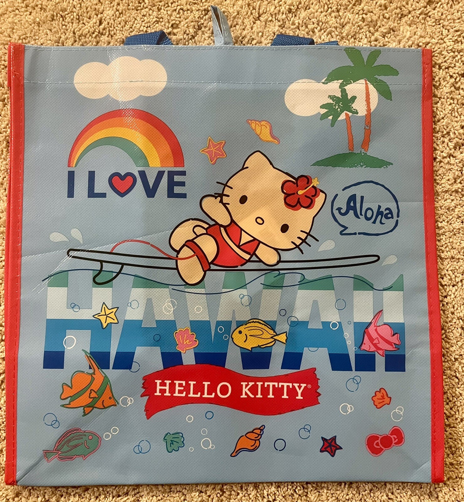HAWAIIAN HELLO KITTY REUSABLE SHOPPING TOTE BEACH BAG HAWAII SURF ALOHA ...