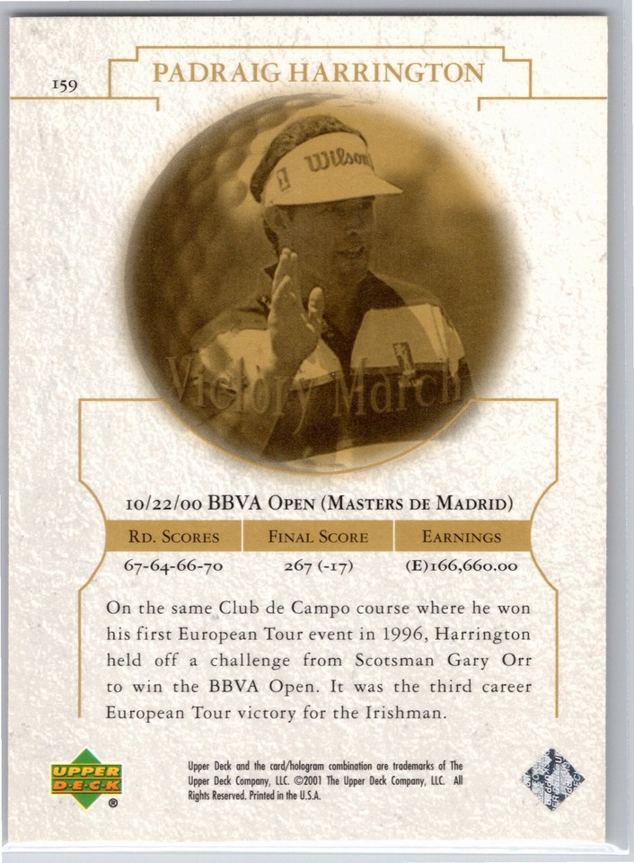 2001 Upper Deck #159 Padraig Harrington | eBay