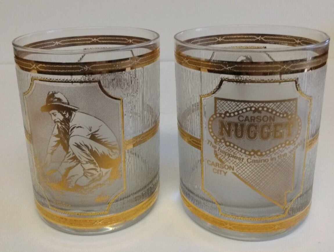 Vintage Set Carson Nugget Casino Carson City Rock Glasses Culver Gold ...