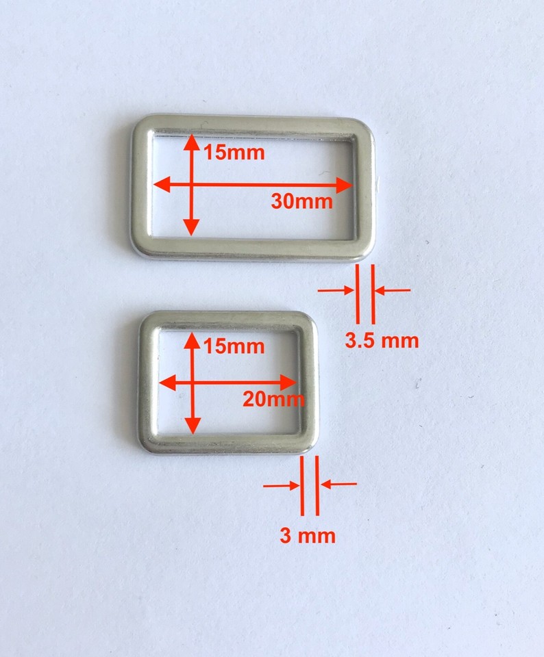 20mm 30mm Rectangle Rings Loops Metal Silver Fasteners Rectangular D ...