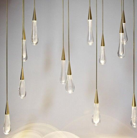 Gold Water Drop Crystal Pendant Light Luxury LED Lamp Modern Indoor ...