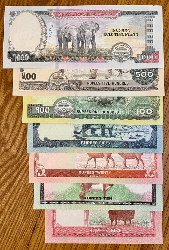 🔥 "NEW" Complete Set of 7 Nepal 5 -1000 Rupee Currency Notes Mt Everest ...