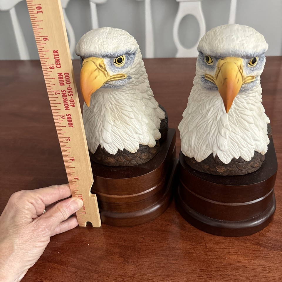 VTG Andrea by Sadek Bisque Porcelain on Wood Base Bald Eagle Bust Head Bookends | eBay