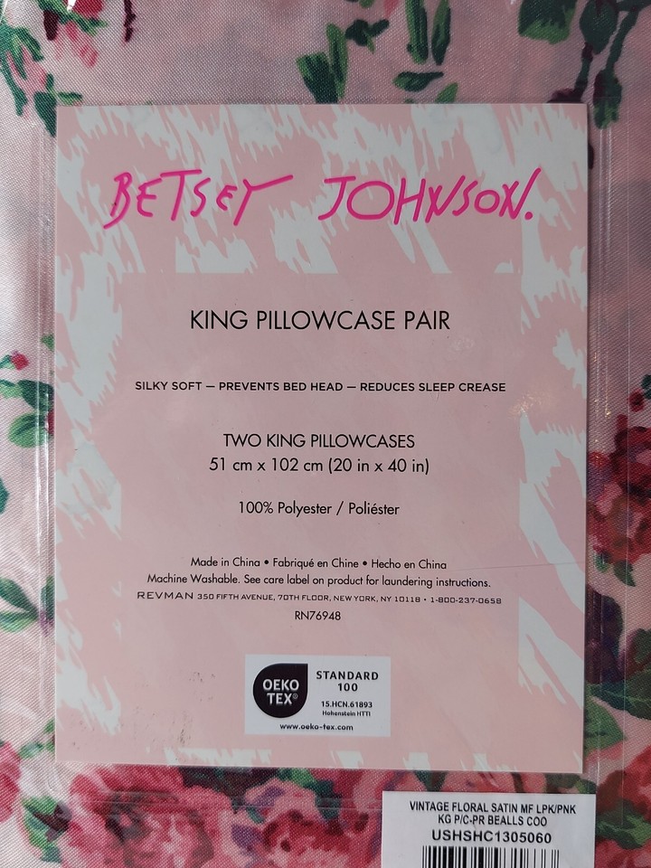 NIP Betsey Johnson Vintage King Floral Pillowcase Pair Silky Soft Anti ...