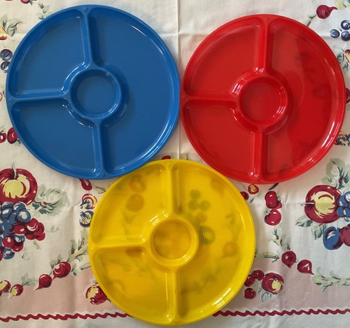 VTG MELMAC MELAMINE PLASTIC 3~10 1/8" DIVIDED DINNER PLATES UNBRANDED ...