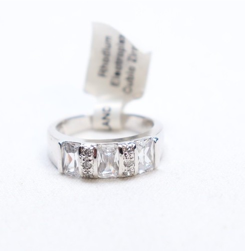 Silver Tone 3 Rectangle Cubic Zirconia Ring Size 7 New | eBay
