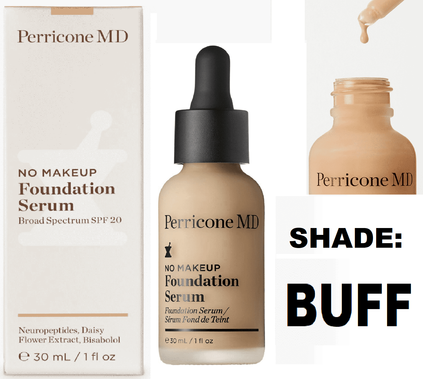 Perricone MD No Makeup Foundation Serum SPF20 BUFF WITH DROPPER 30ml ...