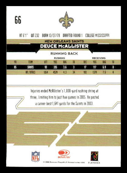 2006 Leaf Rookies & Stars #66 Deuce McAllister New Orleans Saints | eBay