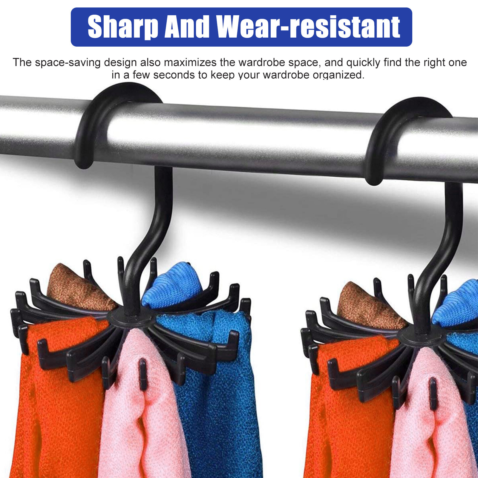 3X Neck Tie Rack 360° Adjustable Hanger Organizer Scarf Belt Hook ...