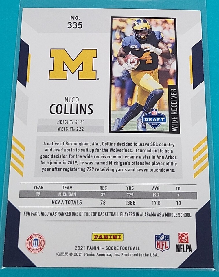 2021 Score RC #335 Nico Collins Michigan Wolverines Football Card R5 | eBay