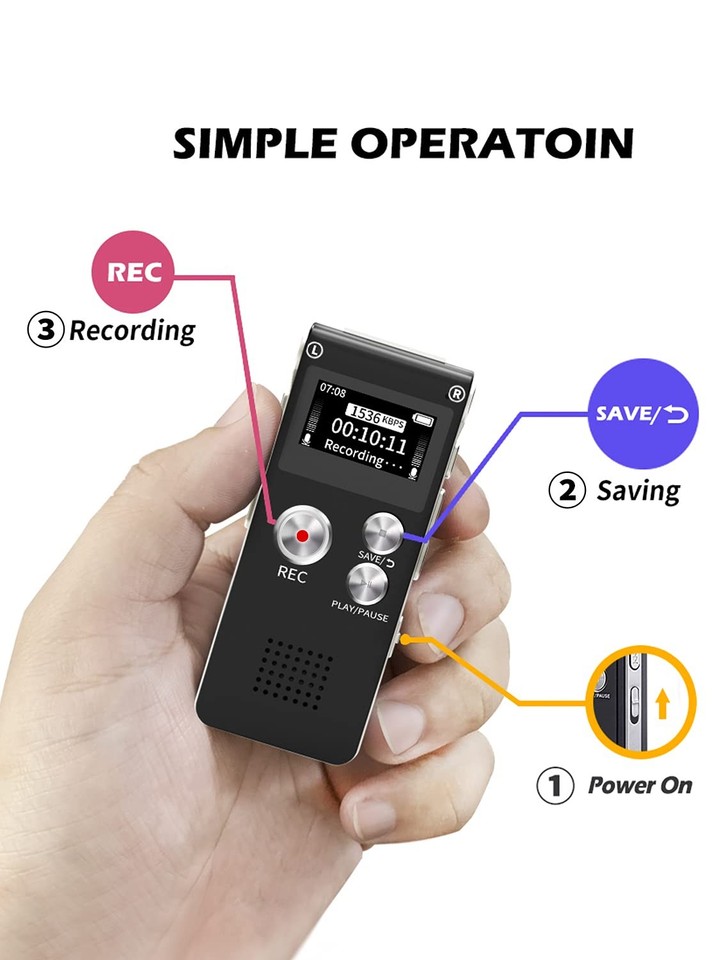 16GB Digital Voice Recorder with Playback USB Rechargeable Dictaphone ...