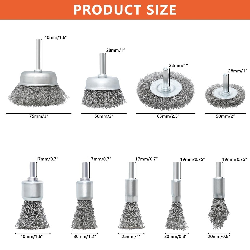 9 Pcs Wire Wheel Brush Set for Drill,Stainless Steel Wire Cup Wheel ...