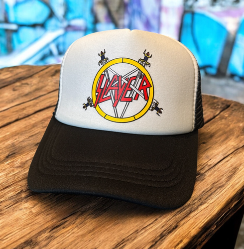 Slayer Mens Trucker Hat Black Snapback 80s Thrash Metal Band Baseball ...