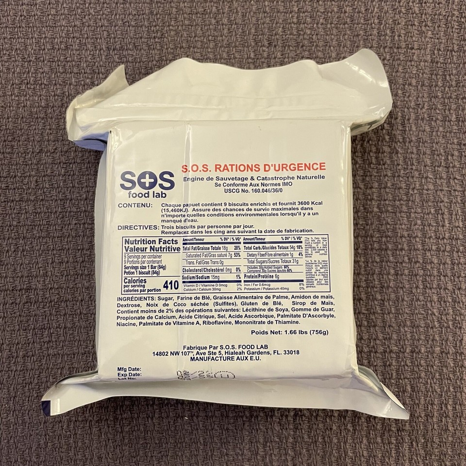 SOS Food Labs, Inc. Sos Emergency Food Ration 3600 Calorie | eBay