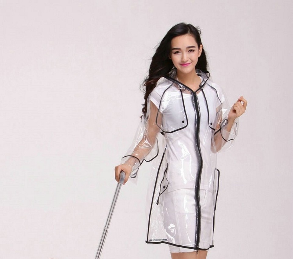 Transparent EVA Women’s Raincoat Waterproof Runway style with zipper ...