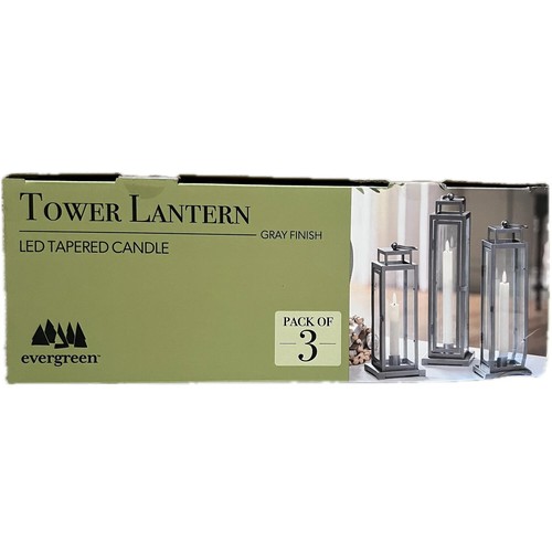 Evergreen LED Tapered Candle All Steel Frame Tower Lantern, Pack of 3 ...